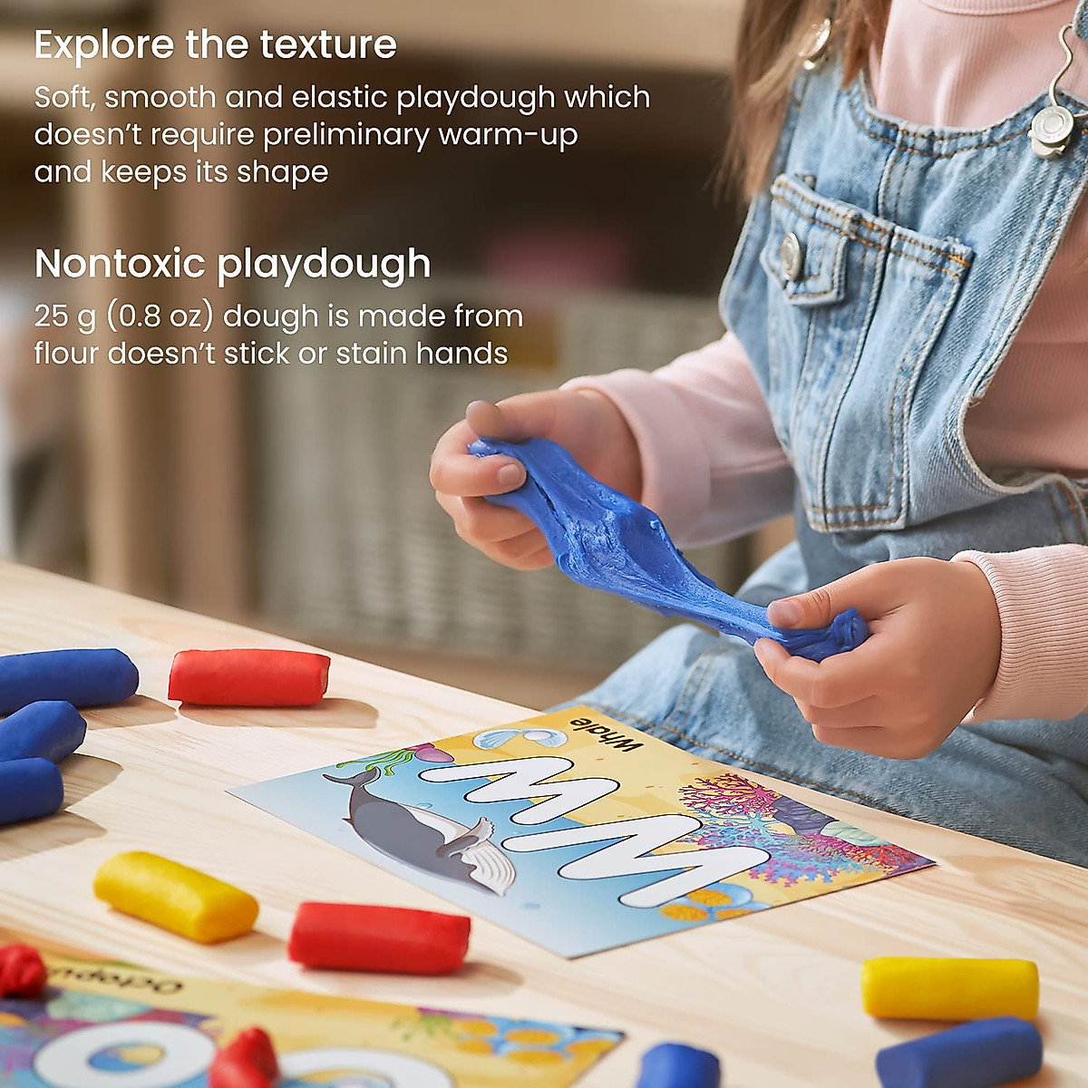 Arteza Kids Play Dough, Alphabet Learning Kit, 30 Pieces Air Dry Clay, 0.8 oz, Red, Yellow, and Blue, 26 Alphabet Cards, Art and Craft Supplies for Kids