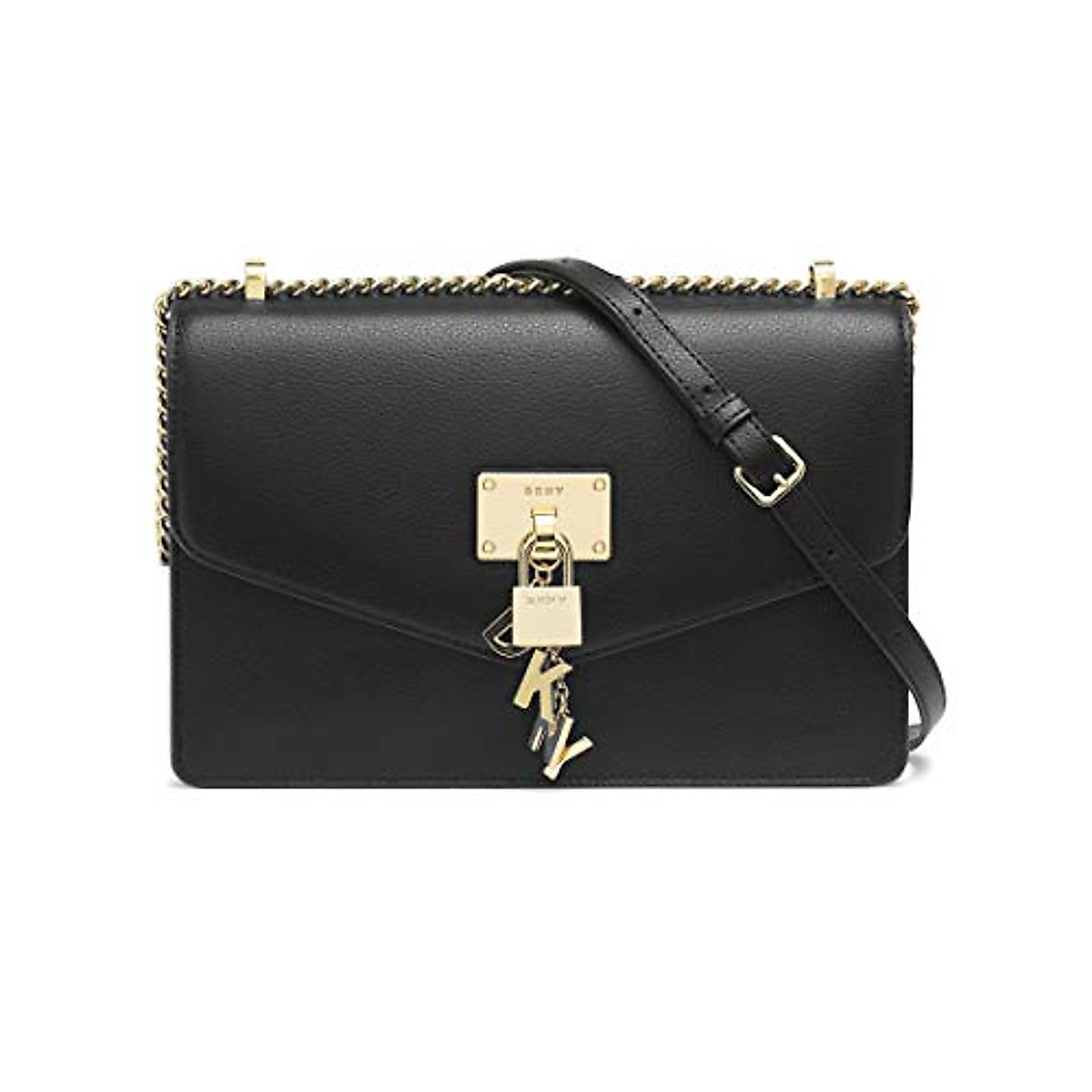 DKNY womens Dkny Elissa Lg Shoulder Bag, Black/Gold, One Size US