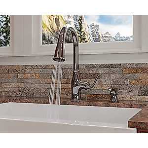 Pfister Rosslyn Kitchen Faucet with Pull Down Sprayer and Soap Dispenser, Single Handle, High Arc, Polished Chrome Finish, F5297RSSRC