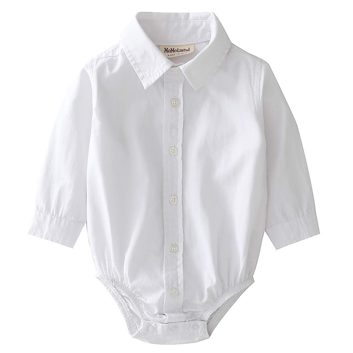 MOMOLAND Infant Baby Boys Plaid Bodysuit Woven Shirt Button Up Long Sleeves Navy (White, 12-18 Months)