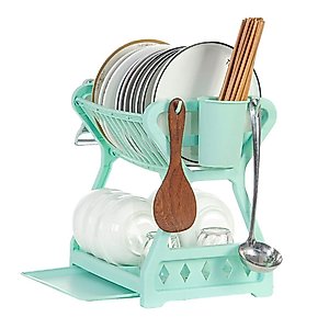 DOITOOL Lid Holder Dish Drying Rack Large Dish Drying Rack with Drainboard Lip Gloss Kit Towel Organizer Towel Drying Rack Dish Drain Rack Dishwasher Bracket 2 Tier Set Cupboard