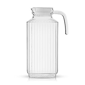 JoyJolt 60oz Glass Pitcher with Lid (2 Lids) - Beverage Serveware and Storage Container for Hot Liquids or Cold Drinks. Fridge Pitcher, Juice Container, Water Jug, Iced Tea Pitcher or Milk Pitcher