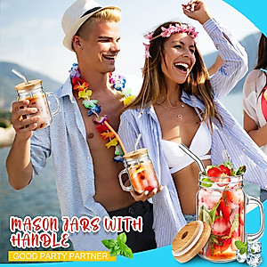 12 Set Mason Jar Cups Mason Jars with Handle Glass Cups with Lids and Straws Reusable Mason Jar Drinking Glasses Wide Mouth Mason Jar Mugs with Cup Cleaning Brush for Iced Coffee Smoothie Tea (16 oz)