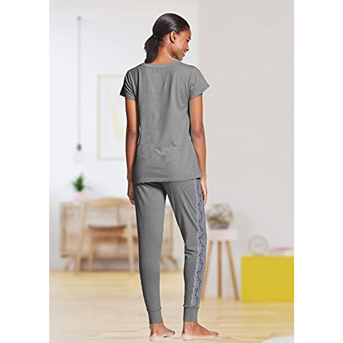 U.S. Polo Assn. Womens Pajama Set - Short Sleeve PJs with Joggers - Sleepwear Set Ideal for Lounging (Charcoal Heather Sky, 2X)