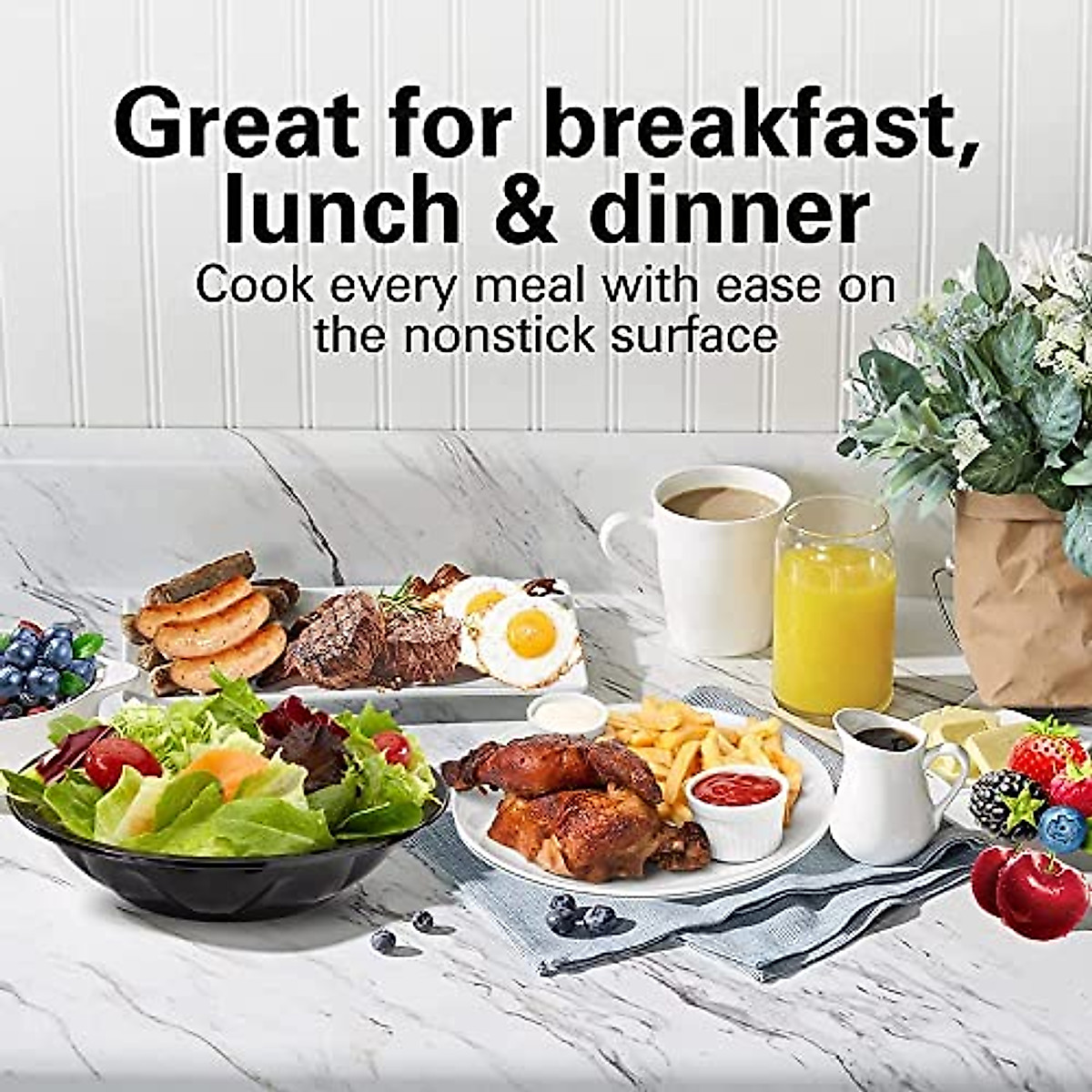 Reversible Ceramic Electric Griddle - Nonstick Cooking Surface