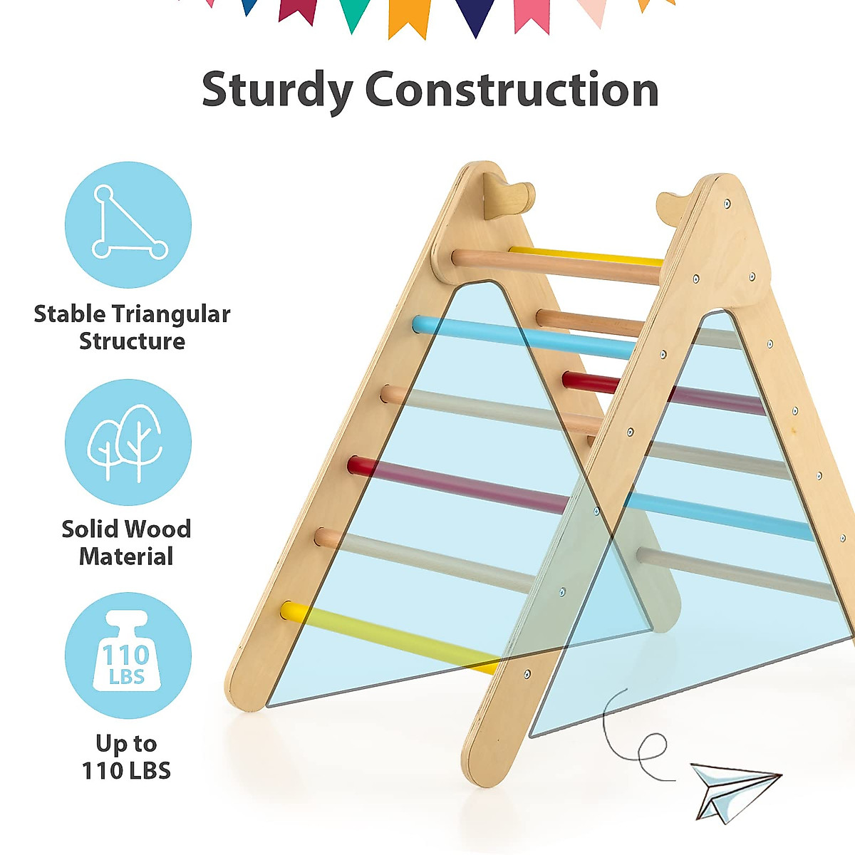 Olakids Toddlers Triangle Climber, 2 in 1 Montessori Kids Wood Climbing Toy with Ramp, Ladder, Slide for Gym Playground, Indoor Baby Climb Play Structure Activity Set for Boys Girls 1-3