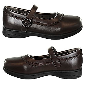 French Toast Girls Mary Jane Shoes School Kids Uniform Flats Ballet Strap Dress Flats (Brown) (Size 2 Big Kid)
