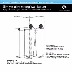 Xbox Series X Wall Mount Solution by FLOATING GRIP - Mounting Kit for Hanging & Displaying Consoles in Video Gaming Room (Standard: Fits Xbox Series X, Black)