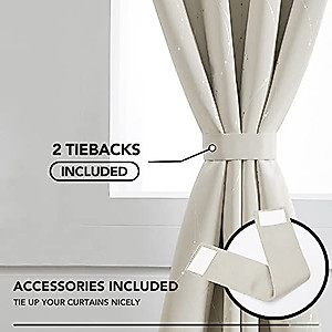 Deconovo Blackout Curtains and Drapes for Living Room, 84 Inch Length, Set of 2 - Room Darkening Curtains with Wave Dots Line Print (52 x 84 Inch, Beige, 2 Panels)