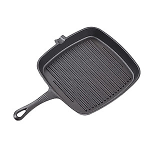 Cast Iron Grill Pan, Ergonomic Long Handle, Convenient Pour Spout, Square Grill Pan for Home, Outdoor, Camping, Restaurant
