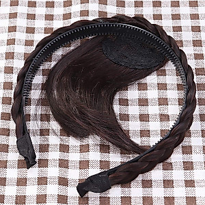 Lurrose Front Bangs Headband with Natural Human Fringe Extensions for Forehead Braids and Hoop Hairband