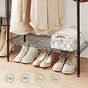 SONGMICS Clothes Rack with Shelves, Garment Rack for Hanging Clothes, Heavy Duty Closet Rack, Steel Portable Closet with Fabric Storage Boxes, Adjustable Shelves, for Bedroom, Black ULGR401B01