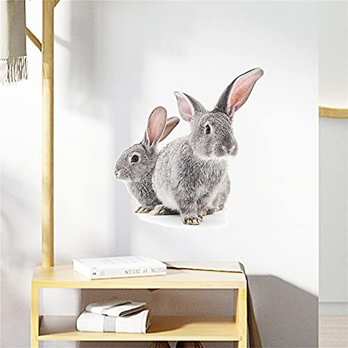 ROFARSO Lifelike Lovely Cute Two Bunnies Rabbits Animal 3D Wall Stickers Removable Wall Decals Art Decorations Decor for Nursery Baby Bedroom Playroom Living Room Murals