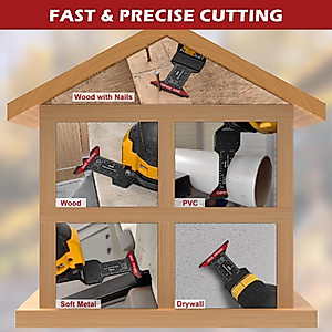 AMZWEI 30 Pcs Bi-Metal Oscillating Saw Blades, Professional Curved Edge Multitool Blades for Wood with Nails, Metal, Wood, Oscillating Tool Blades Compatible with Dewalt Milwaukee Bosch Worx Ryobi