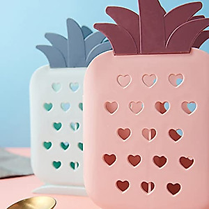 Kichvoe Kitchen Utensils Holder Pineapple Shaped Silverware Organizer Plastic Chopsticks Caddy Coffee Bar Countertop Organizer Spoon Chopsticks Cup with Drain Hole - Pink