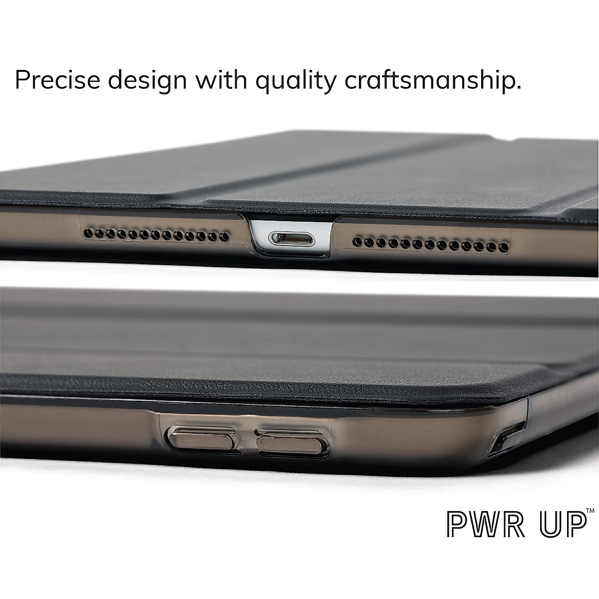 PWR UP iPad 10.2 inch Case (Works with iPad 9th Gen/8th Gen/ 7th Gen [2021/2020/2019]), Slim-line Hard Shell Protective Folio Case with Smart Wake/Sleep Cover and Stand Cover | Sleek Matte Black Color
