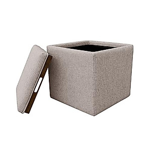 HomePop Home Decor Storage Ottoman with Tray Top|Upholstered Modern Square Storage Ottoman with Storage for Living Room & Bedroom, Light Brown Woven