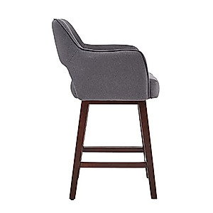 CangLong Mid-Century Modern Open Back Upholstered Chair Kitchen Counter Height Stool, Set of 1, Dark Grey