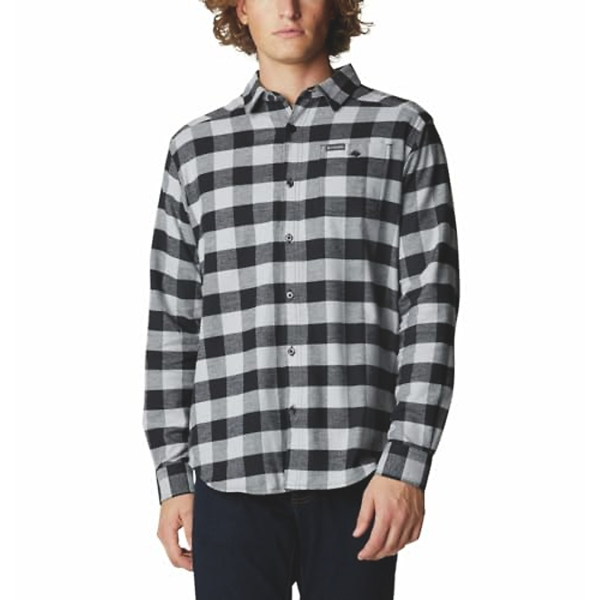 Columbia Men's Cornell Woods Flannel Long Sleeve Shirt, Grey Buffalo Check, Large
