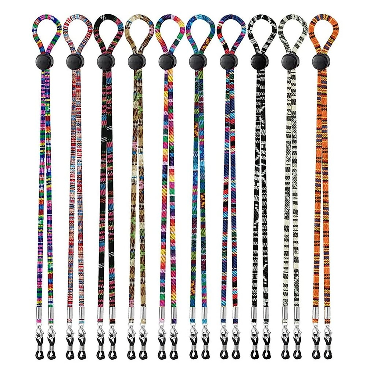 Tvoip 10Pcs Portable Ethnic Pattern Neck Buckle Lanyard Hanging String Neck Strap Hat Chin Cord Glasses Masks with Adjustable Cord Fastener，Unisex Removable Sun Hat Chin Strap