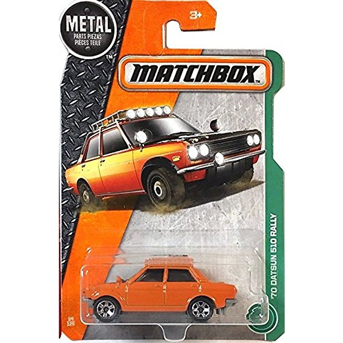 Matchbox 2017 MBX Explorers '70 Datsun 510 Rally 94/125, Orange