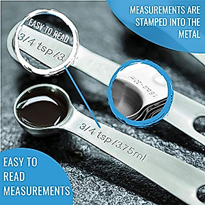 Stainless Steel Measuring Cups and Spoons Set of 16-7 Cup & 7 Spoon + Conversion Chart & Leveler - Kitchen Measuring Spoons and Cups - Dry Measure Cups Stainless Steel & Baking Metal Measuring Cups