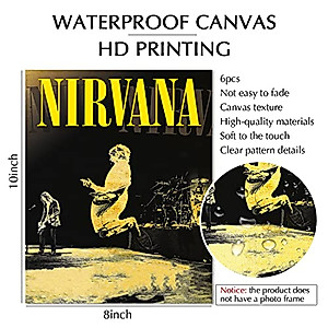 pictures Nirvana Poster - 6 pcs 8 x 10 inches frameless music retro rock home decor band living room aesthetic decor-Aesthetics Male Female Fans, White