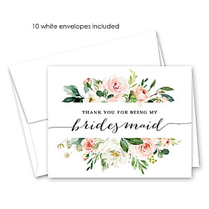 InvitationHouse Blush Floral Bridesmaid Thank You Cards - Bridal Party Thank You Cards - Set of 10