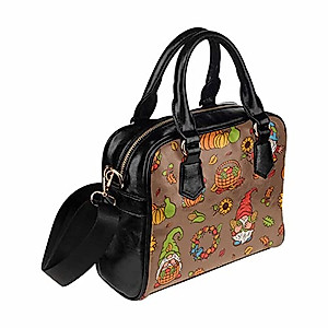 InterestPrint Pumpkin, Sun-flower, Au-tumn Leaves Womens Top Handle PU Leather Shoulder Satchel Bag