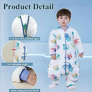 Reinewol Toddler Sleep Sack,Sleep Bag with Feet 2.5 Tog Wearable Blanket for Girl Boy, Thermostatic Absorb Sweat SleepSack with Removable Sleeves(Palm,Large)
