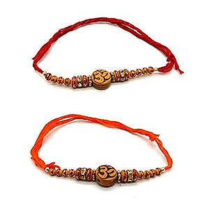 Starnk Set of 6 Raksha Bhandan Handmade Rakhi Threads, Designer 2 Stone Ring With Two Size Beads Rakhi Threads, Raksha Bandhan Gift for your Brother, Vary Color