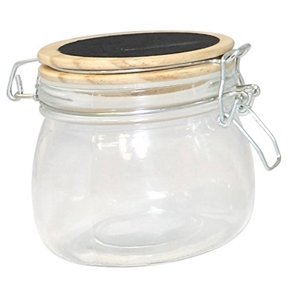 Gourmet Home Products Round Glass Storage Container Jar with Wood and Chalkboard Lid, 17 oz, Clear