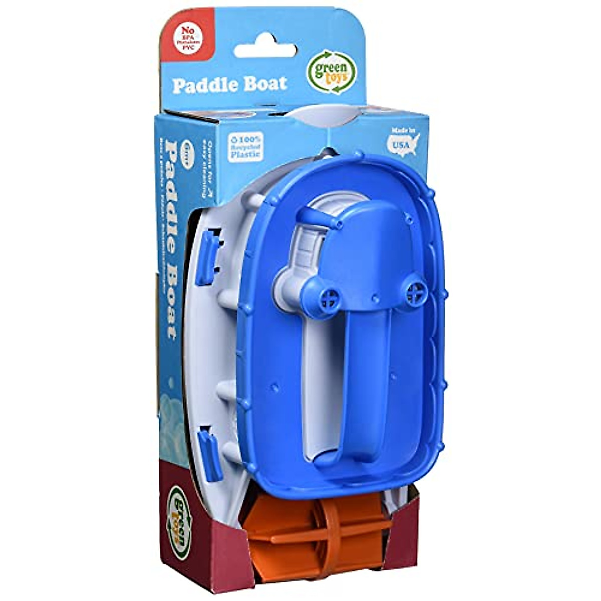 Green Toys Paddle Boat, Blue/Grey 4C - Pretend Play, Motor Skills, Kids Floating Bath Toy Boat Vehicle. No BPA, phthalates, PVC. Dishwasher Safe, Recycled Plastic, Made in USA.