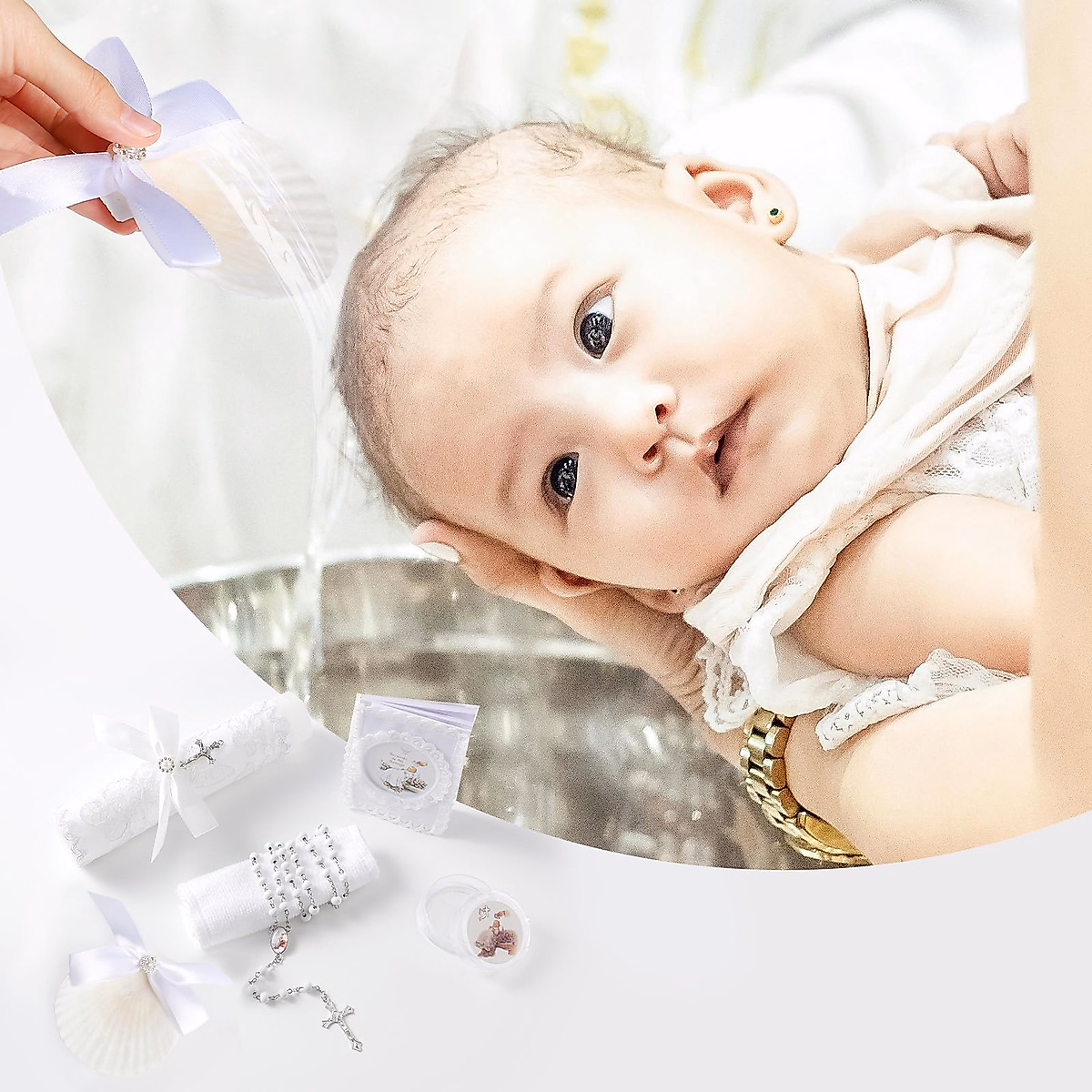 Baptism Candle Set for Boys Girls,5 PCS Baptism Kit Catholic Candle,Baptism Towel,Baptism Shell,Rosary,Bible for Baby Dedication Christening Gift,Velas para Primera Comunión De Niño Bautizo De Niña