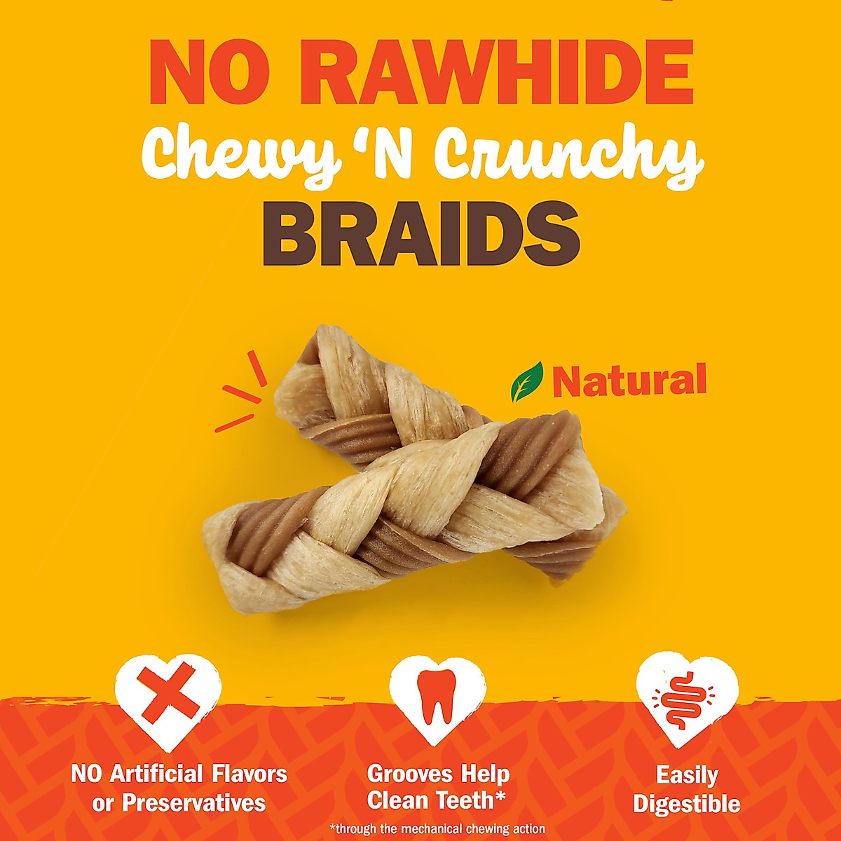 Cadet Chewalicious Chewy 'N Crunchy Braid Dog Treats, Limited Ingredient Rawhide-Free Dog Chews, Long-Lasting Made with Real Chicken, 7 Count (Pack of 1)