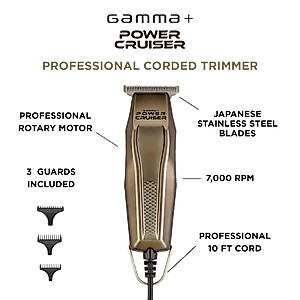 Gamma+ Power Cruiser Professional Supercharged Corded Hair Trimmer with 10' Ft Cord and Hanging Hook