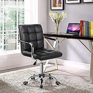 Yaheetech Desk Chair - Office Chair with Arms/Wheels for Students Swivel Faux Leather Home Computer Black