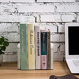 MyGift Vintage Whitewashed Wood Office Desktop Bookends, 1 Pair