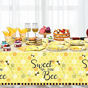 170 Pcs Bee Plates and Napkins Party Supplies Sweet As Can Bee Baby Shower Set Include Tablecloths, Plates, Napkins, Paper Cups, Knife, Fork, Spoon for Baby Shower Birthday Party Supplies, Serves 24