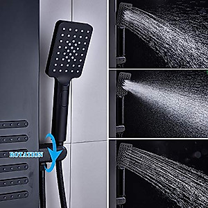ELLO&ALLO Stainless Steel Shower Panel Tower System, Rainfall Head Rain Massage System with LED Body Jets, Black