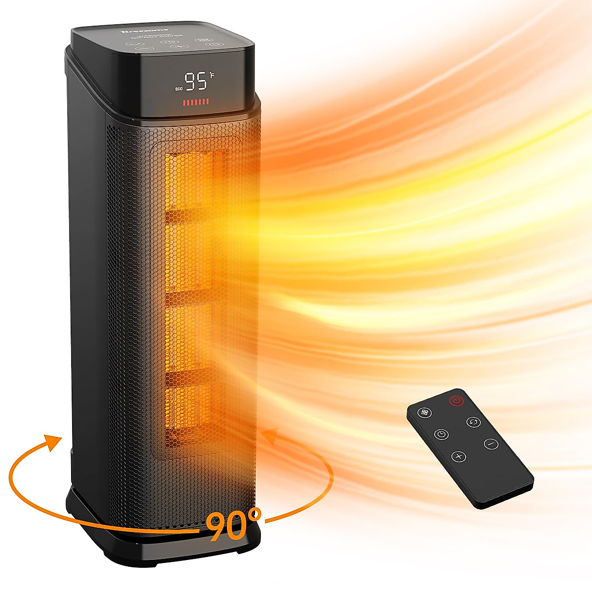 BREEZOME Space Heater Indoor, 1500W PTC Electric Heaters for Home with Thermostat & 90° Oscillating, 24H Timer, Quiet Ceramic Tower Heater, Portable Safety Room Heater with Remote for Bedroom Office