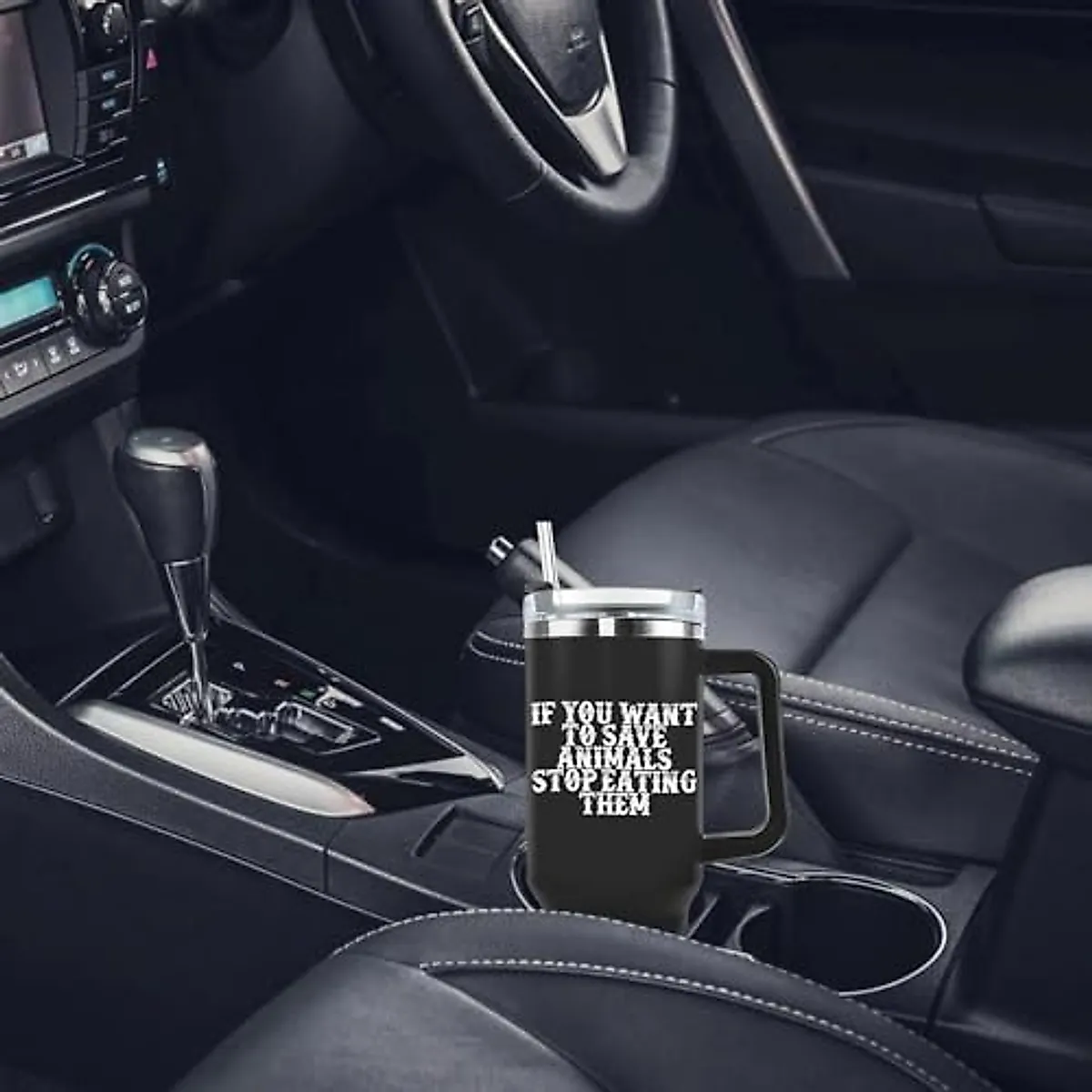 40 oz Tumbler with Handle If You Want to Save Animals Stop Eating Them Tumbler Personalized Tumblers with Lid and Straw Insulated Tumbler Stainless Steel Tumblers