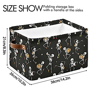Sletend Skull Rectangular Storage Bin Foldable Sturdy Organizer Basket with Leather Handles for Organizing Home Office Nursery-1Pack