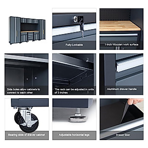 4utoHydra 9-Piece Workshop Cabinet Set w/Pegboard in Grey with Workbench - Perfect for Organizing Tools - Included Steel Cabinets Drawers Shelving Rolling Chest New