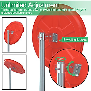 24" Security Mirror PC Convex Traffic Mirror Wide Angle Curved Safety Mirror Circular Pole Mount w/Adjustable Bracket for Outdoor Indoor Driveway Road Shop Garage Parking Lot Blind Spot Hidde