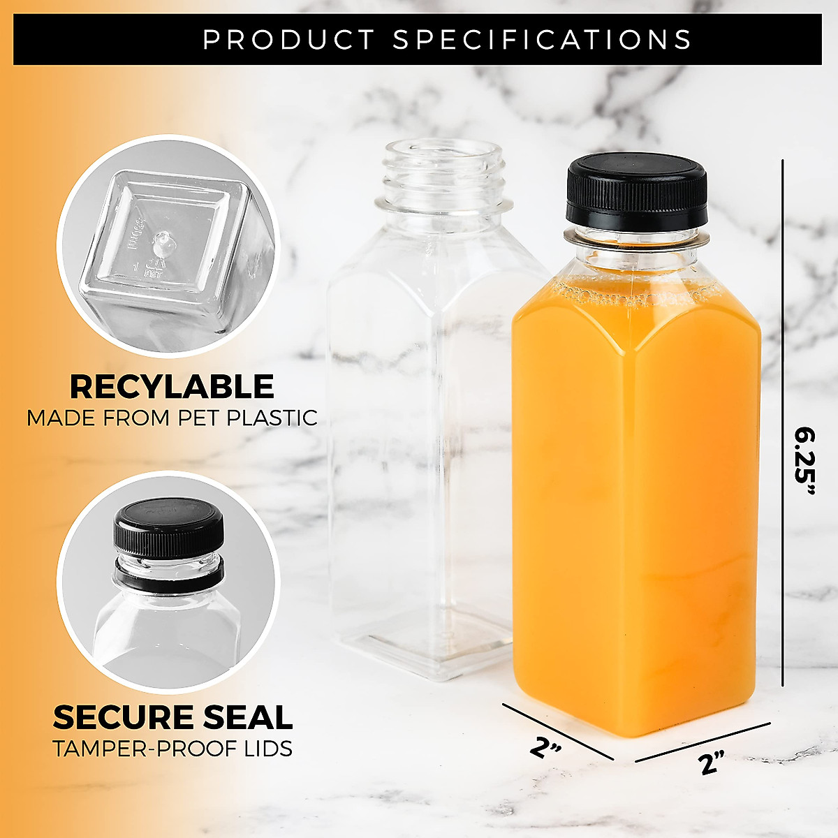 NYHI 12 oz 20 Count Clear Plastic Juice Bottles with Tamper Evident Caps Reusable Empty Drink Containers with Caps for Juicing Smoothies Water Iced Tea Lemonade Other Beverages