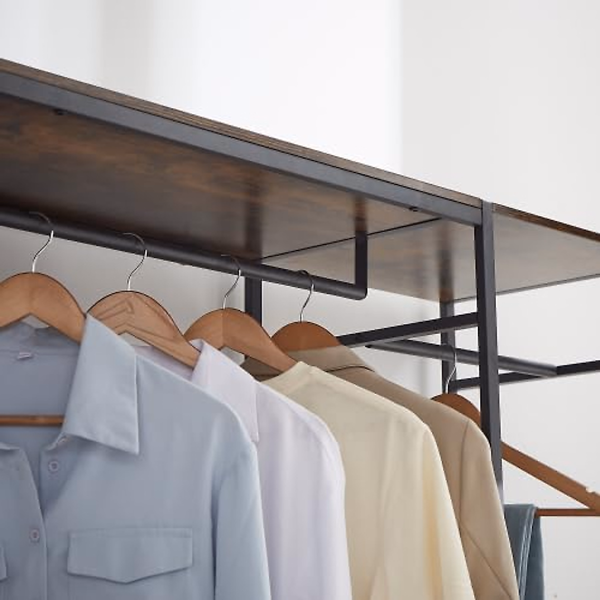 Wekity Freestanding Closet Organizer Heavy Duty, Closet Clothes Organizer, Freestanding Closet Organizer System, Holds 350 Lbs Metal Closet Rack, Clothes Rack (Rustic Brown)