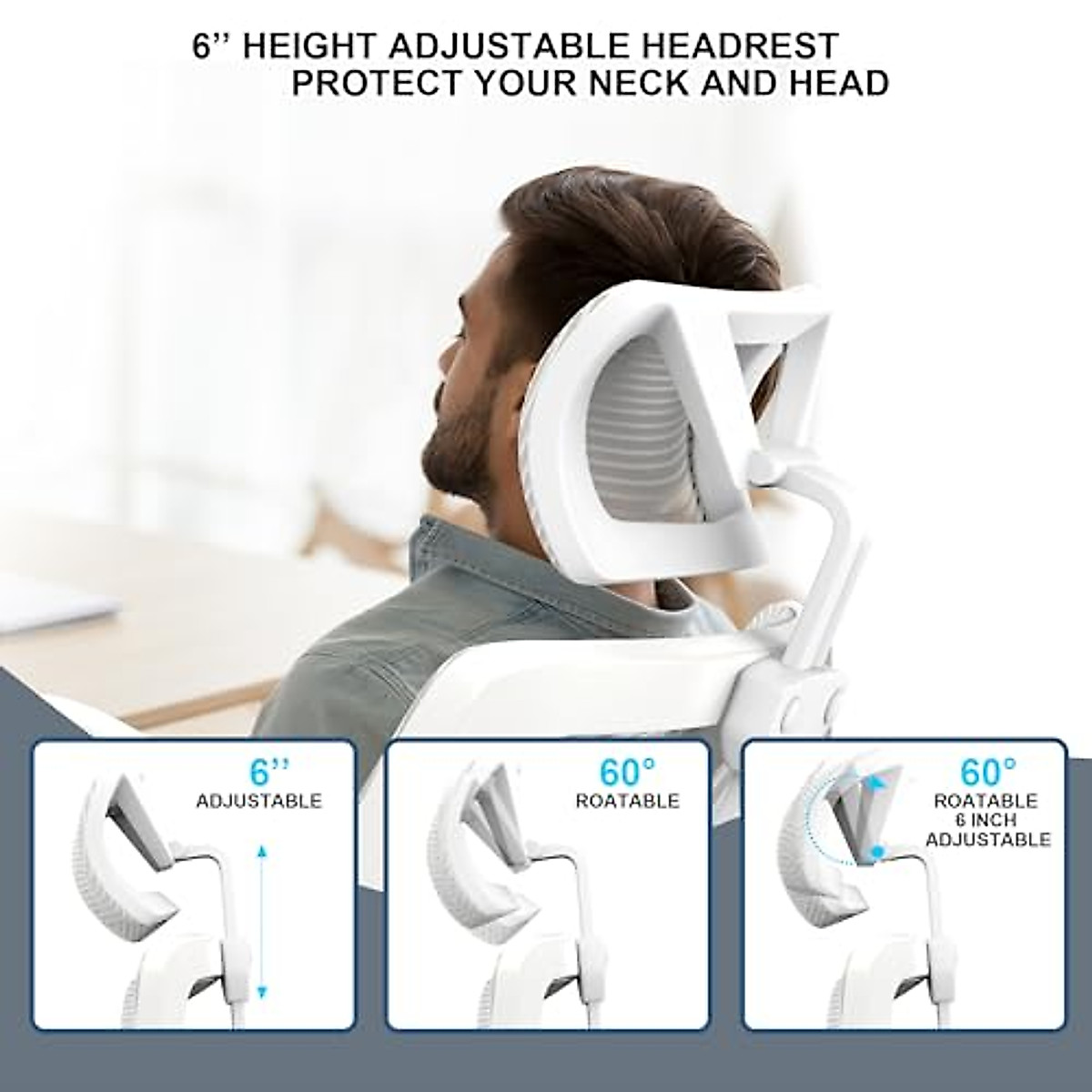 𝑯𝑶𝑴𝑬 𝑶𝑭𝑭𝑰𝑪𝑬 𝑪𝑯𝑨𝑰𝑹, Ergonomic Mesh Desk Chair, High Back Computer Chair- Adjustable Headrest with Flip-Up Arms, Lumbar Support, Swivel Executive Task Chair (Modern, White)
