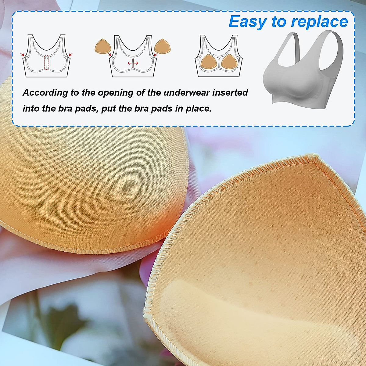 TopBine Removable Bra Pads Inserts Women's Comfy Sports Cups Bra Insert for BIkini Top Swimsuit (4 Beige, B/C)