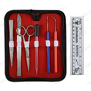 DR Instruments 65ZP Zippy Dissection Kit, Grade: 9 to 12, Stainless Steel Precision Ground Scissors and Super Sharp Scalpel (8 PC Kit), Concise Zippered Case